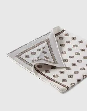 Brunello Cucinelli Silk Pocket Square With Medallion Design