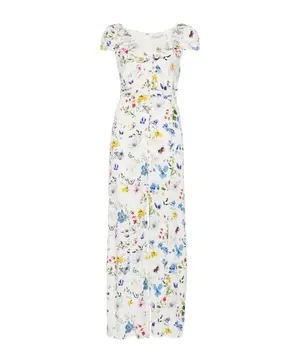 ALICEOLIVIA Tara Ruffled Floral Slip Midi Dress - White