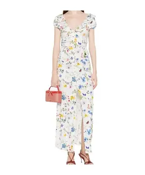 ALICEOLIVIA Tara Ruffled Floral Slip Midi Dress