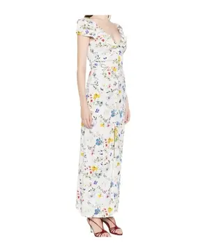 ALICEOLIVIA Tara Ruffled Floral Slip Midi Dress