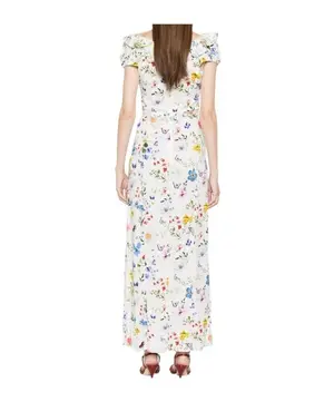 ALICEOLIVIA Tara Ruffled Floral Slip Midi Dress