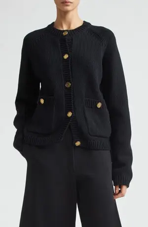 TOTEME Hammered Button Organic Cotton Cardigan - Black