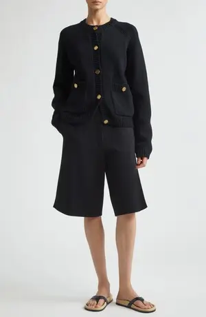 TOTEME Hammered Button Organic Cotton Cardigan - Black
