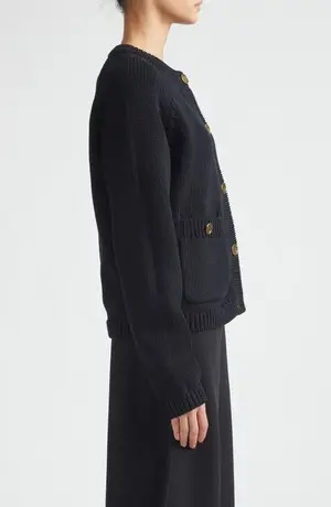 TOTEME Hammered Button Organic Cotton Cardigan - Black