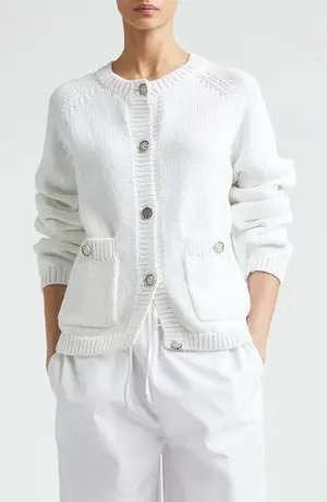 TOTEME Hammered Button Organic Cotton Cardigan - White