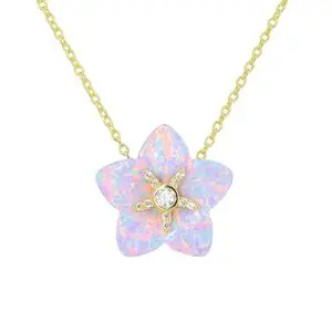 KAMARIA Carved Opal Flower Necklace With Crystals Lavender