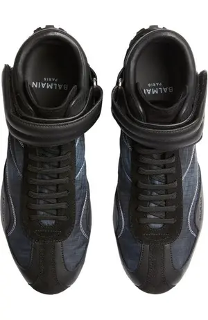 Balmain Racing Mid-top Trainers In Nylon And Leather