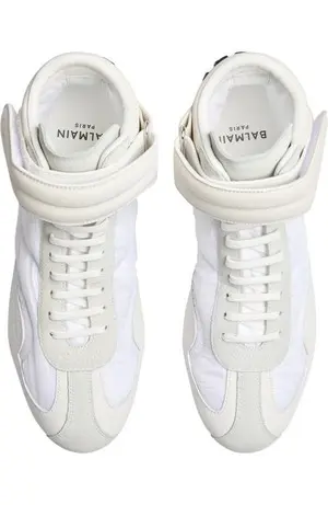 Balmain Racing Mid-top Trainers In Nylon And Leather - White