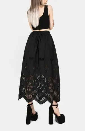 DISTURBIA Maple Broderie Hem Maxi Skirt