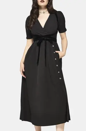 DISTURBIA Brae Wrap Centipede Button Midi Dress
