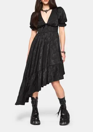 DISTURBIA Elaria Jacquard Asymmetric Midaxi Dress - Black