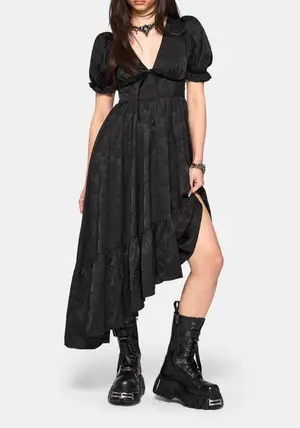DISTURBIA Elaria Jacquard Asymmetric Midaxi Dress