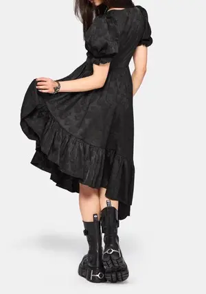 DISTURBIA Elaria Jacquard Asymmetric Midaxi Dress
