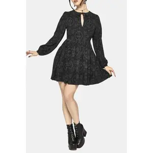 DISTURBIA Cameo Floral Tie Neck Mini Dress - Black