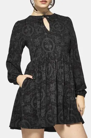 DISTURBIA Cameo Floral Tie Neck Mini Dress