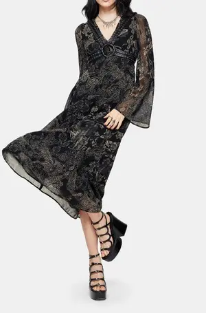 DISTURBIA Surge Celtic Ruffle Neck Midi Dress