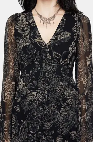 DISTURBIA Surge Celtic Ruffle Neck Midi Dress