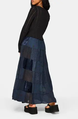 DISTURBIA Mabel Floral Patchwork Maxi Skirt - Navy