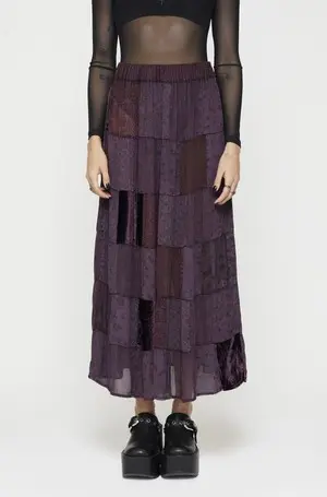 DISTURBIA Mabel Floral Patchwork Maxi Skirt - Purple