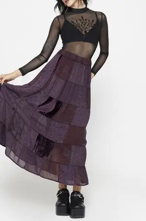 DISTURBIA Mabel Floral Patchwork Maxi Skirt