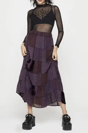 DISTURBIA Mabel Floral Patchwork Maxi Skirt