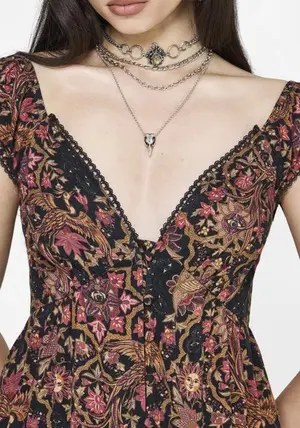 DISTURBIA Mythos Print Milkmaid Smock Midaxi Dress