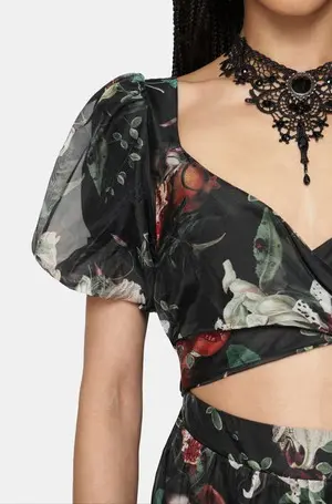 DISTURBIA Floral Puff Sleeve Midaxi Wrap Dress