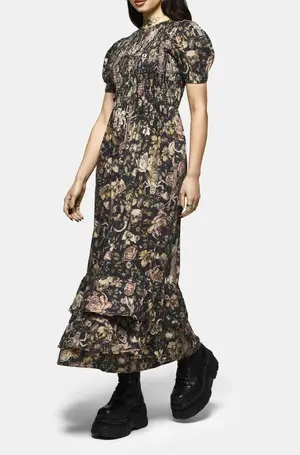 DISTURBIA Triple Goddess Tiered Shirred Maxi Dress
