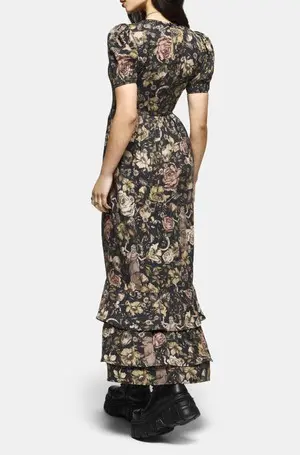 DISTURBIA Triple Goddess Tiered Shirred Maxi Dress