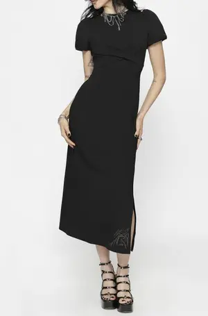 DISTURBIA Aubrey Embroidered Midi Dress - Black