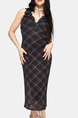 DISTURBIA Sorrowelle Checked Mesh Midi Dress