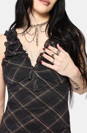 DISTURBIA Sorrowelle Checked Mesh Midi Dress