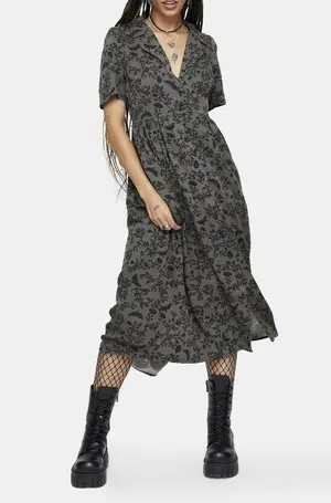 DISTURBIA Floral Midi Shirt Dress