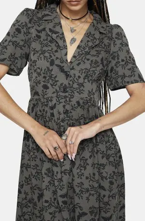 DISTURBIA Floral Midi Shirt Dress