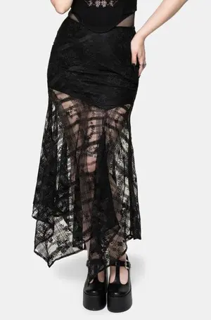 DISTURBIA Lucie Lace Asymmetric Hanky Maxi Skirt