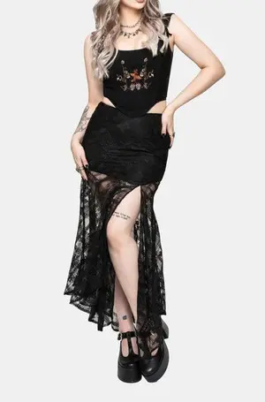 DISTURBIA Lucie Lace Asymmetric Hanky Maxi Skirt