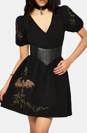 DISTURBIA Orena Bat Mini Dress With Embroidered Motif