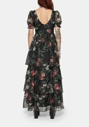 DISTURBIA Anara Fruit Print Tiered Gown