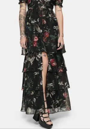 DISTURBIA Anara Fruit Print Tiered Gown