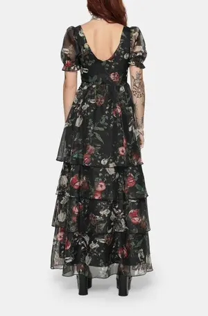 DISTURBIA Anara Fruit Print Tiered Maxi Gown