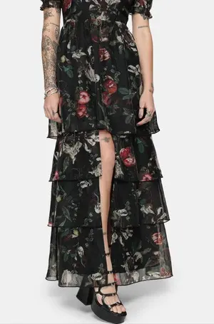 DISTURBIA Anara Fruit Print Tiered Maxi Gown