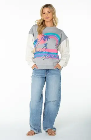 Roxy Lineup Contrast Crewneck Sweatshirt