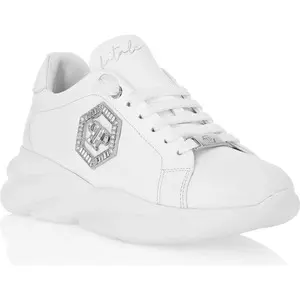 Philipp Plein Nappa Leather Runner Crystal Fatale - White