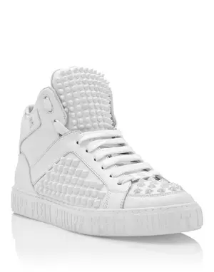 Philipp Plein Nappa Leather Mid-top Sneakers Studs Luxe - White