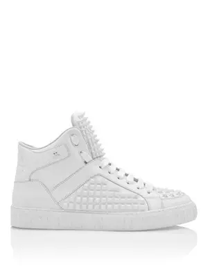 Philipp Plein Nappa Leather Mid-top Sneakers Studs Luxe
