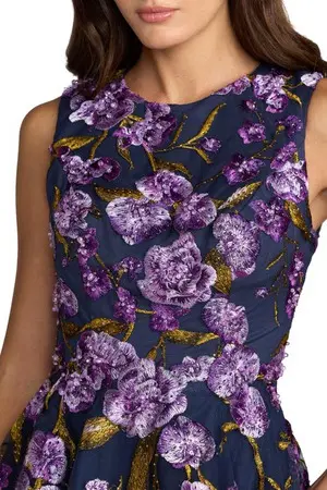Mac Duggal Embroidered Sleeveless A-line Midi Dress