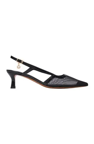Maje Leather And Mesh Slingbacks - Black