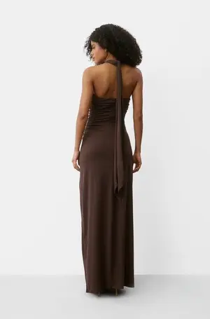 SIX STORIES Halter Neck Sculpted Maxi Dress