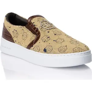 Philipp Plein Slip On Sneakers Denim Jacquard Monogram - Brown