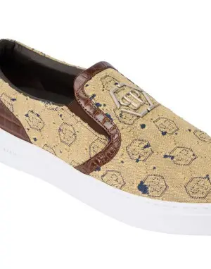Philipp Plein Slip On Sneakers Denim Jacquard Monogram